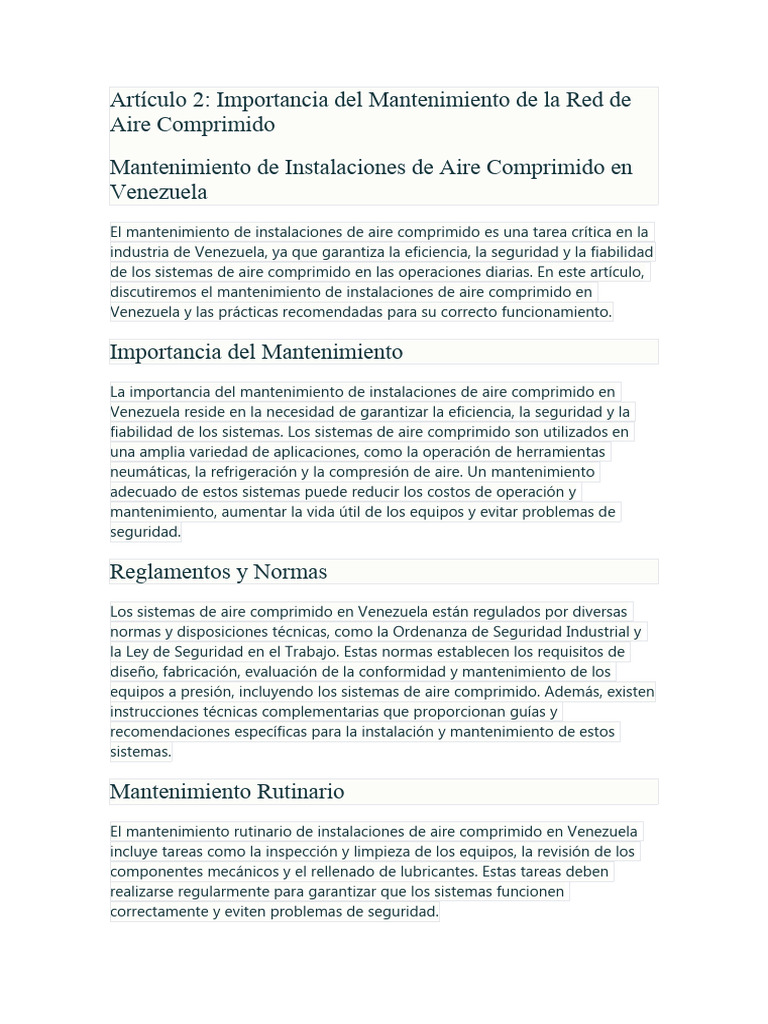 Artículo 2 Importancia del Mantenimiento de la Red de Aire Comprimido | PDF | Ingeniería de ...