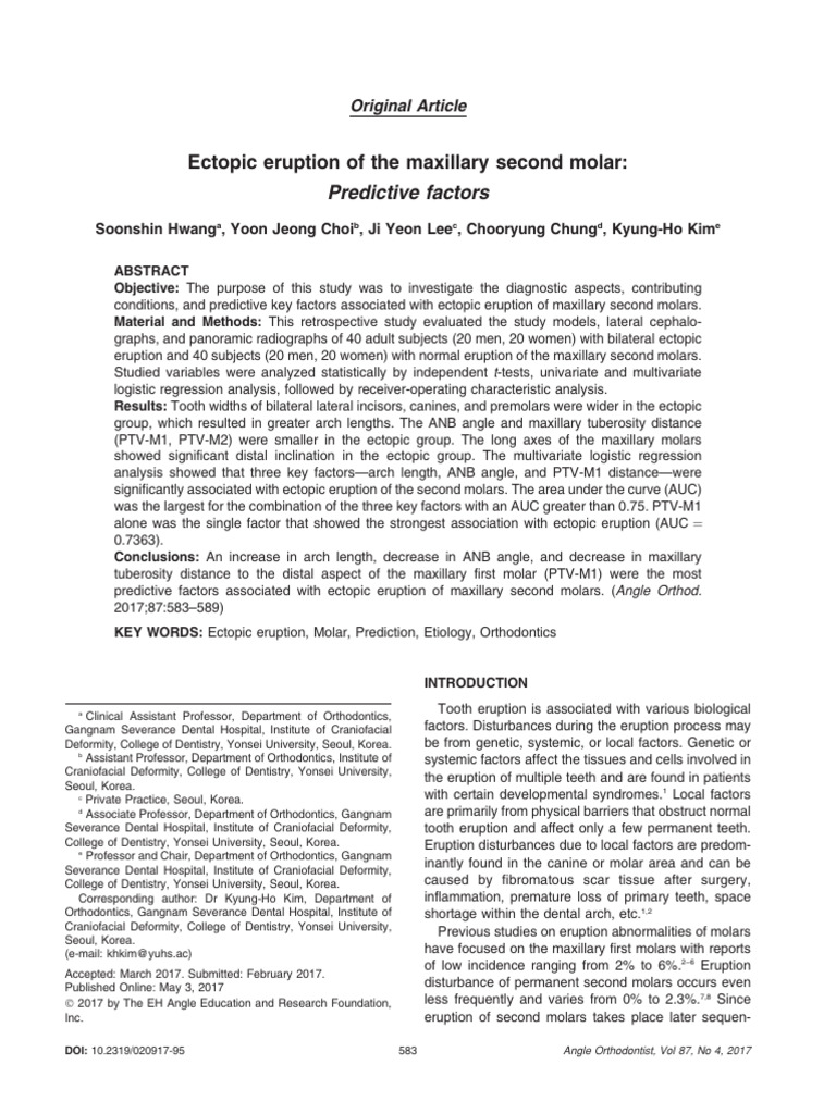 Ectopic Eruption of The Maxillary Second Molar Predictive Factors | PDF ...