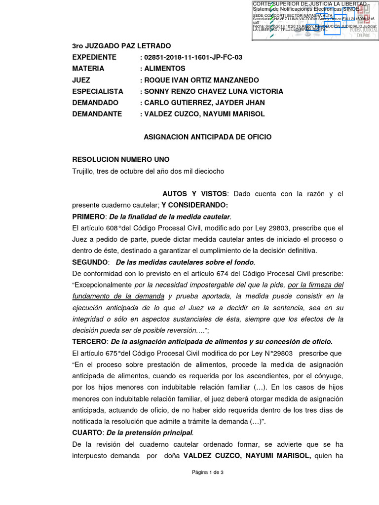 Asignación Anticipada de oficio - Res-01- 02851-2018 | PDF | Mandato ...