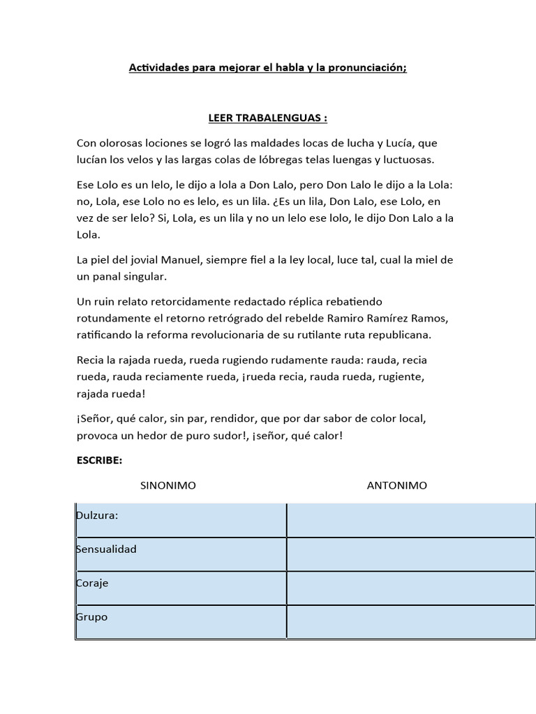 Actividades para Mejorar El Habla y La Pronunciación | PDF