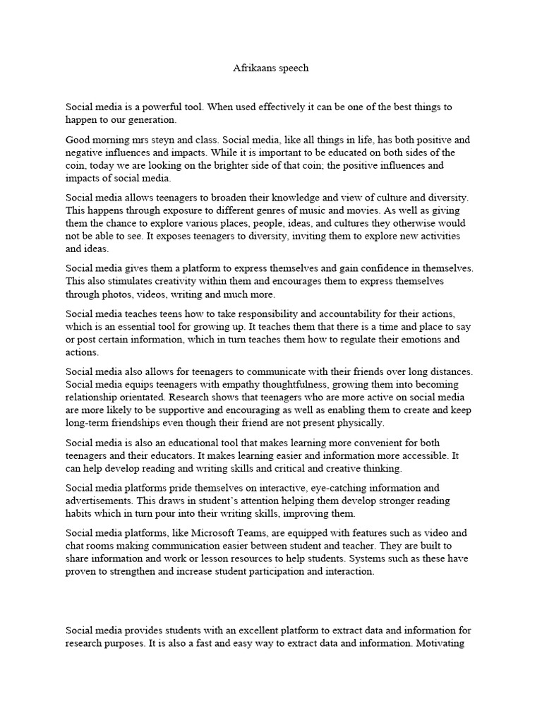 Afrikaans Speech Pt.2 | PDF | Social Media | Popular Culture & Media Studies