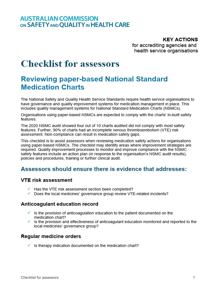 Nsqhs Standards Checklist For Assessors - Reviewing Paper-Based ...
