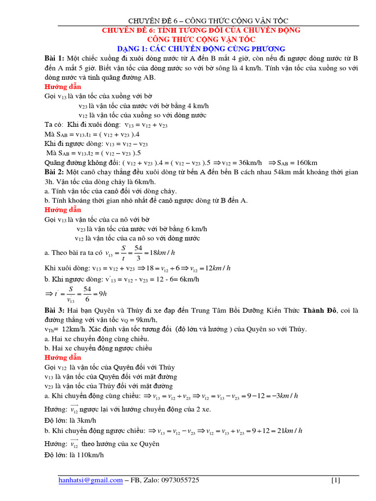 Bai Tap Tinh Tuong Doi Cua Chuyen Dong Cong Thuc Cong Van Toc | PDF
