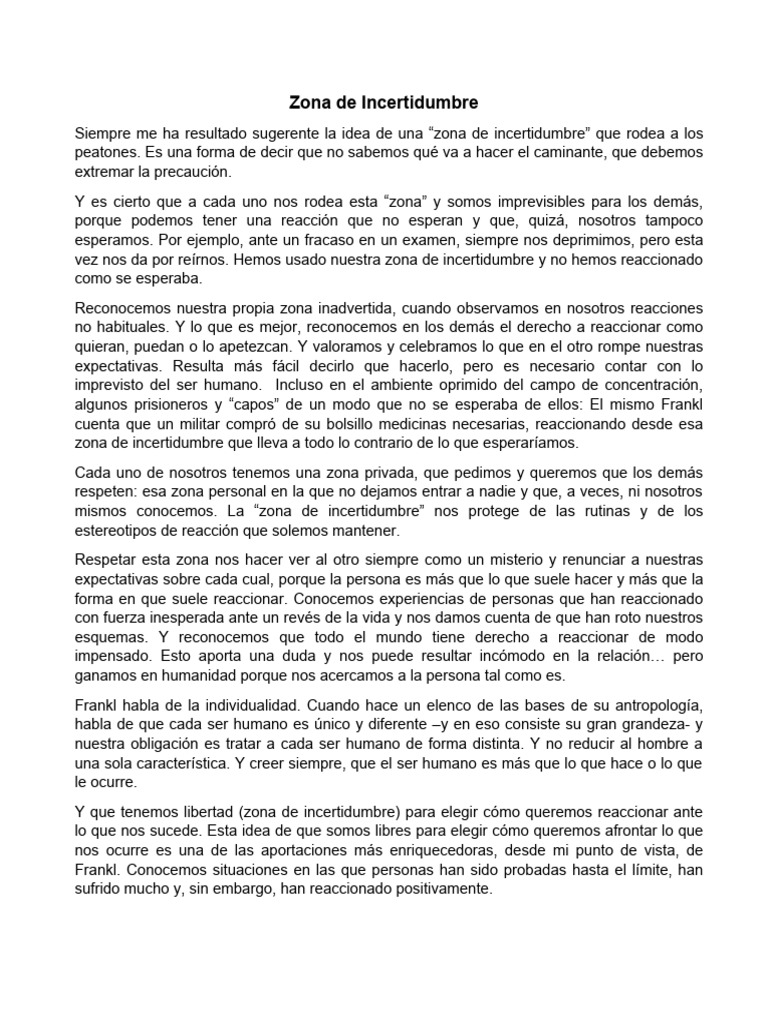 La Zona de Incertidumbre Humana | PDF | Humano