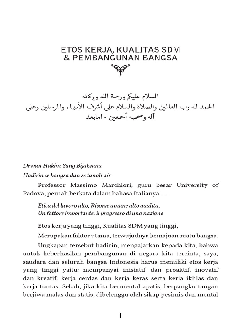 Naskah MSQ - Etos Kerja, Kualitas SDM Dan Pembangunan Bangsa 1 | PDF