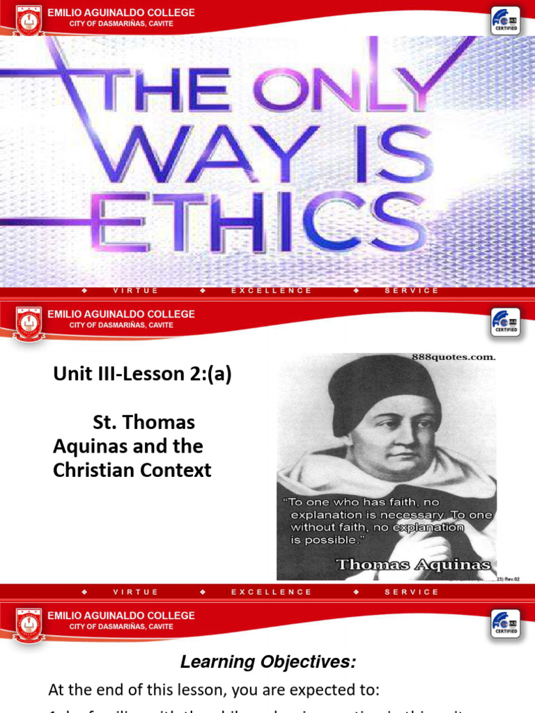 Unit III Lesson 2 St. Thomas Aquinas and The Christian Context 1 | PDF ...