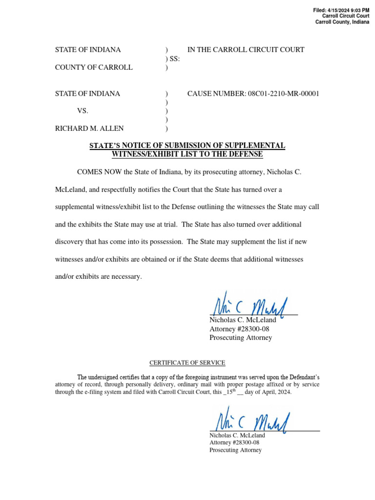 Supplemental Witness List and Exhibit Notice | PDF