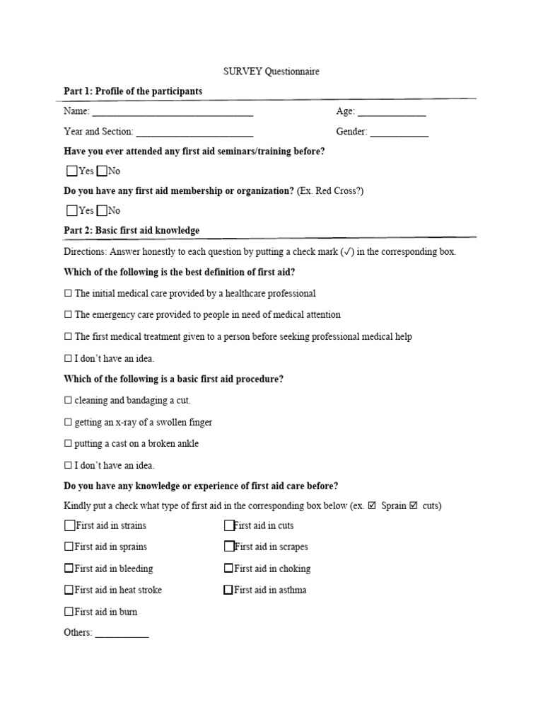Questionnaire FIRST AID UPDATED | PDF | First Aid | Bleeding