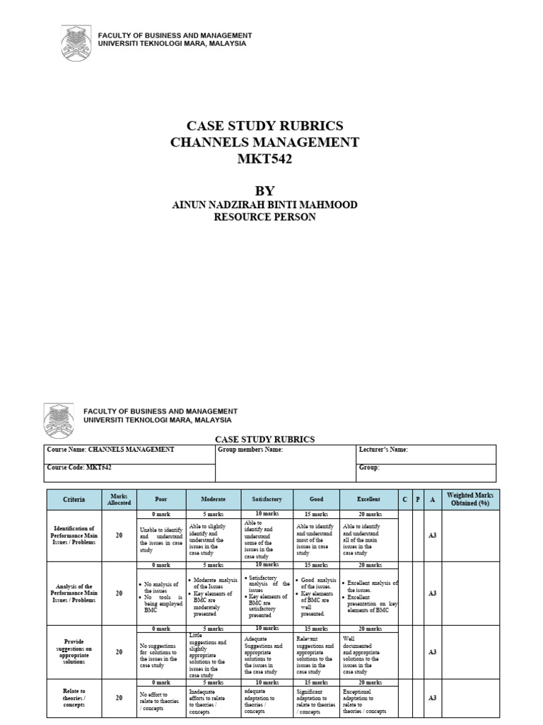 MKT542 - CASE STUDY RUBRICS | PDF