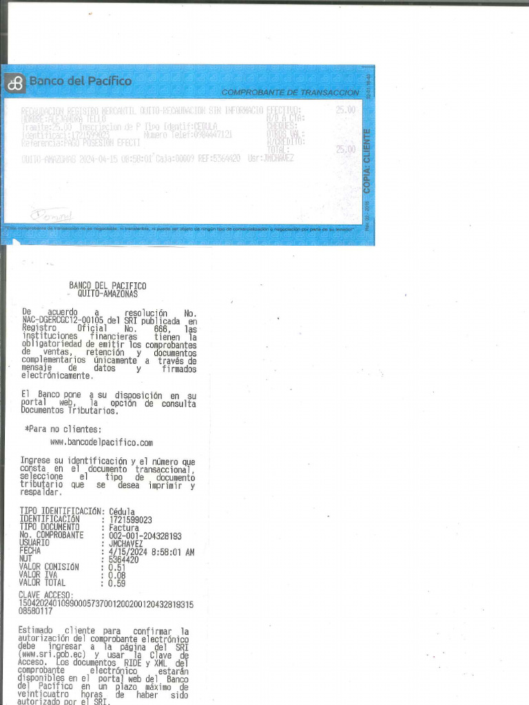 Recibo Banco Pacifico | PDF