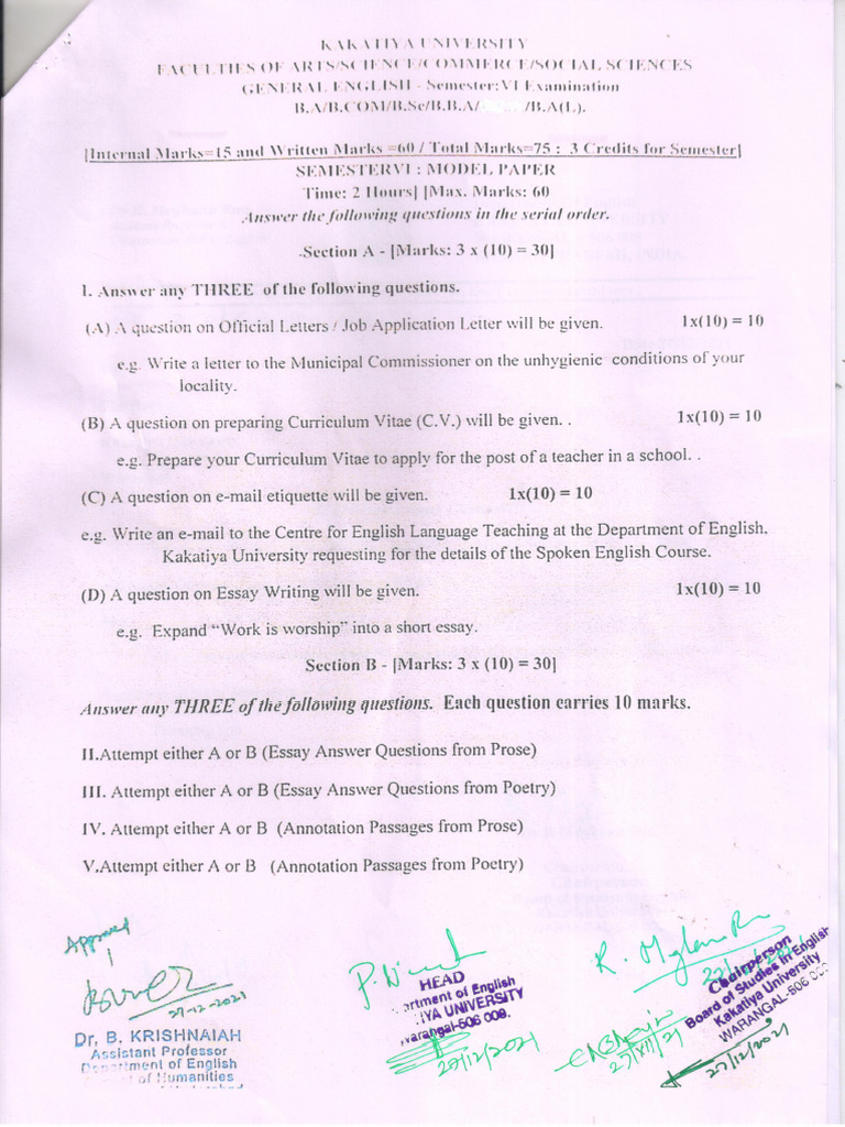 907 - English Sem VI Model Papers | PDF