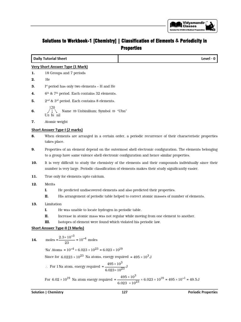 Periodic Properties Solution - DTS-0 | PDF | Chemical Elements ...