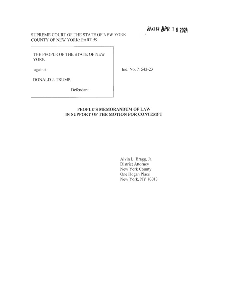 Trump's Contempt Motion in NY Court | PDF | Contempt Of Court | Witness