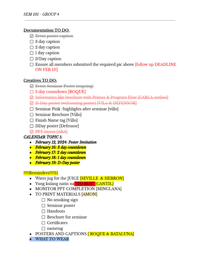 SEM. 101 Reminders | PDF