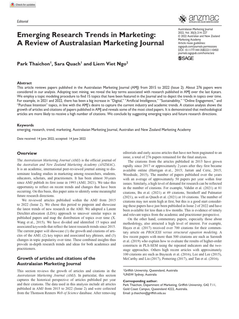 Emerging Research Trends in Marketing A Review of Australasian ...