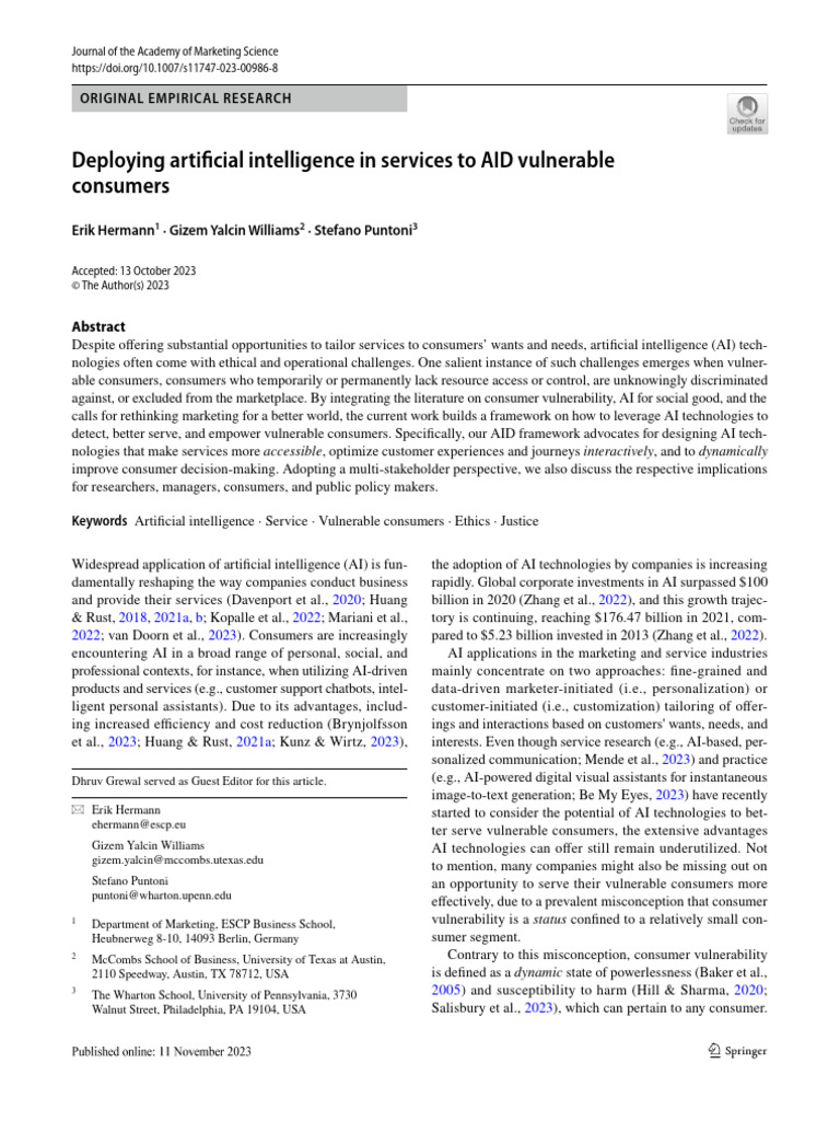 Deploying Artificial Intelligence in Services To AID Vulnerable ...