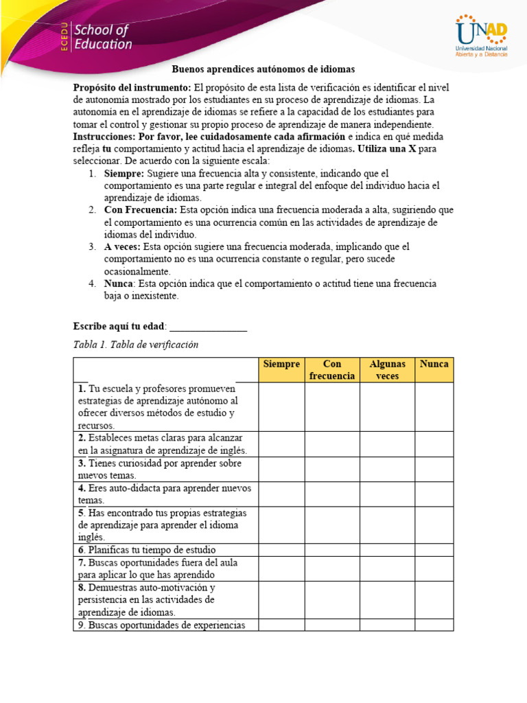Anexo 1 - Checklist | PDF | Aprendizaje | Comportamiento