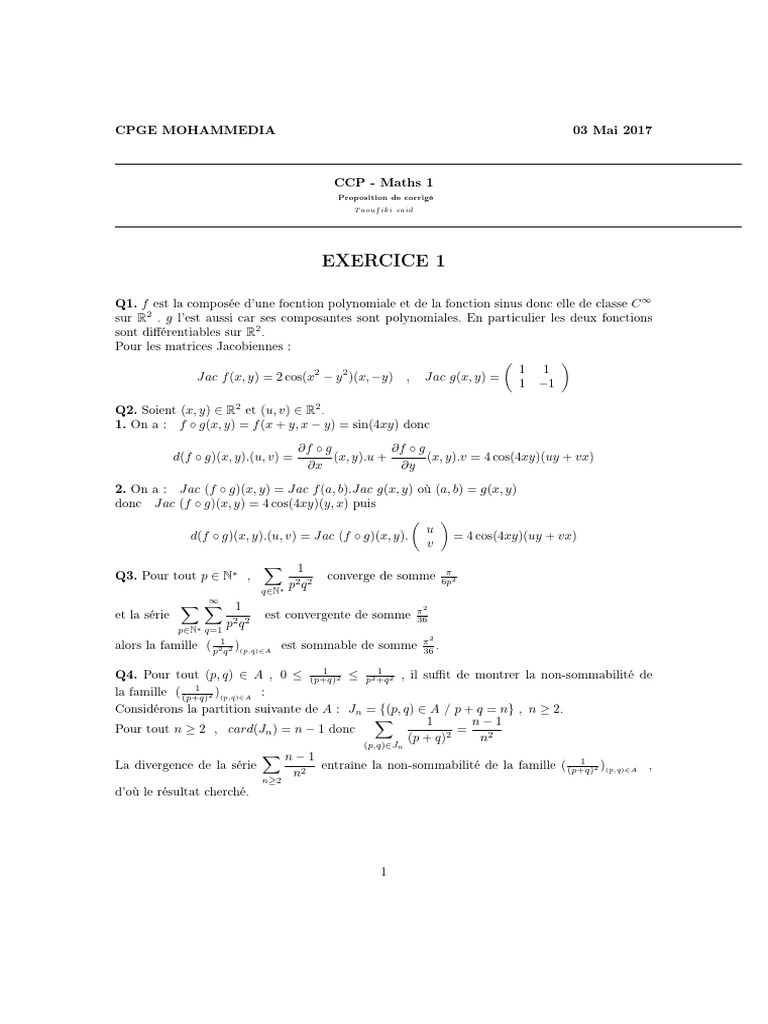 Concours Commun Polytechniques (CCINP) 2017 MP Mathématiques 1 Ca | PDF | Mathématiques ...