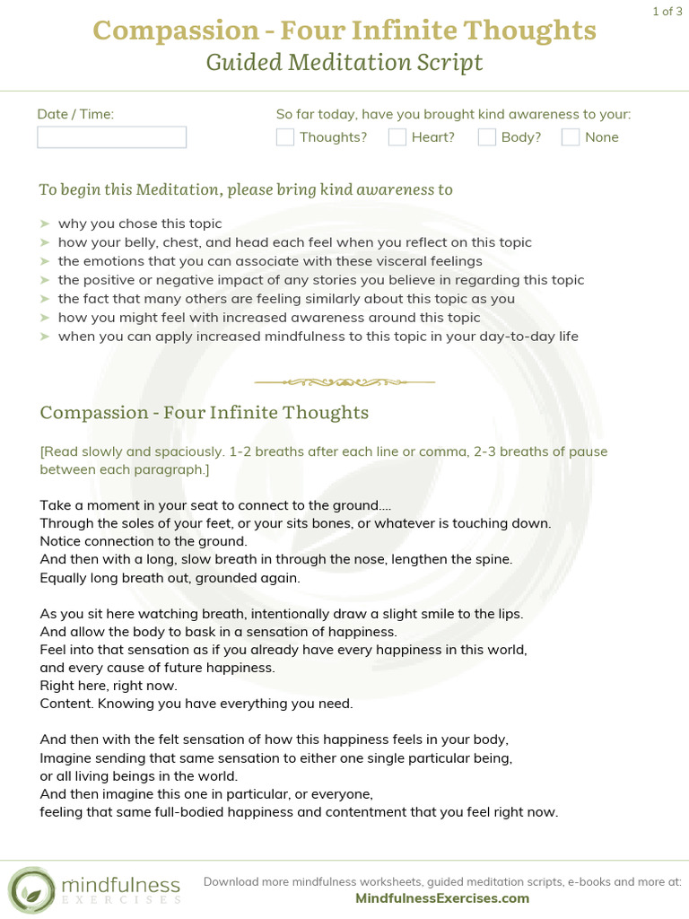 Compassion - Four Infinite Thoughts | PDF | Happiness | Feeling