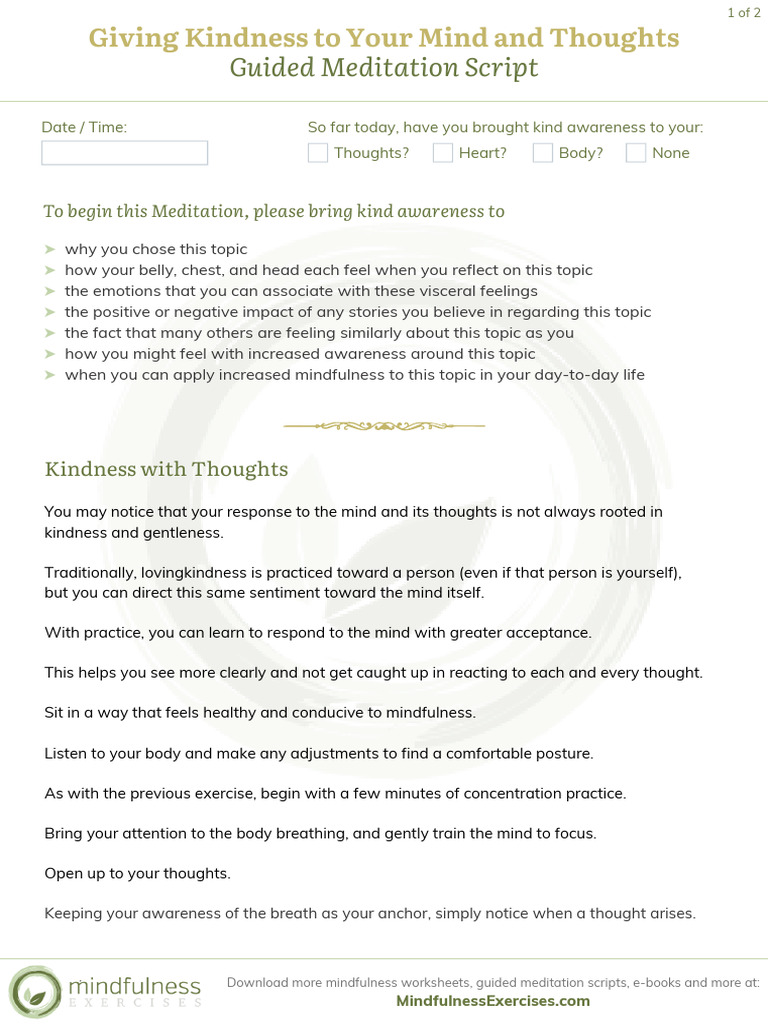 Kindness Meditation for Your Mind | PDF | Mindfulness | Thought