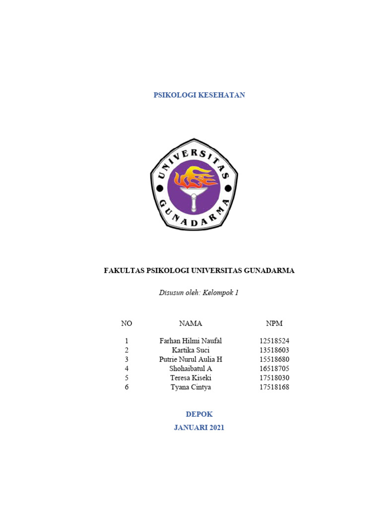 Kelompok 1 - Psikologi Kesehatan - Universitas Gunadarma | PDF