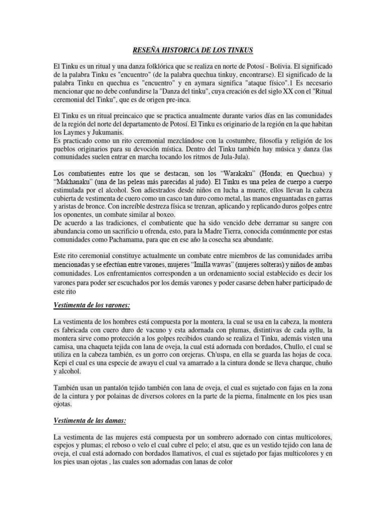 Reseña Historica de Los Tinkus | PDF | Ciencias sociales | Religión y ...
