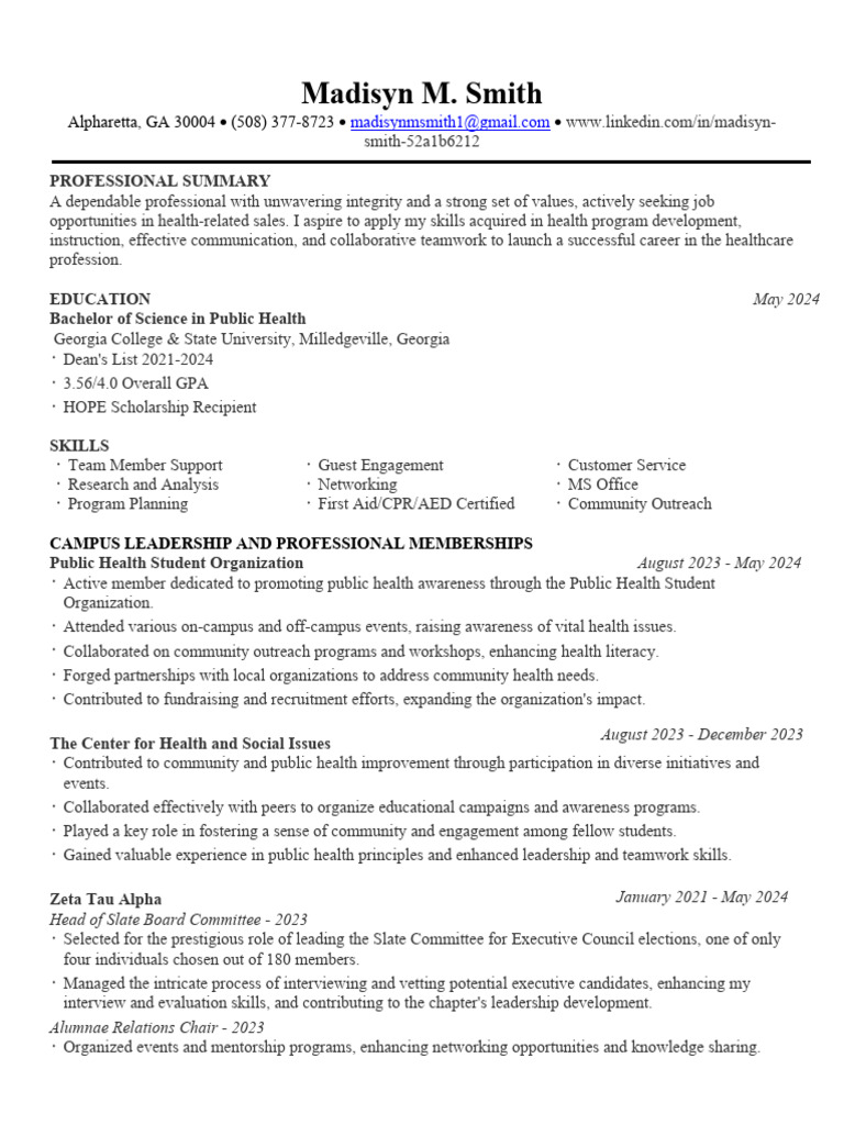 madisyn smith - resume | PDF | Patient | Health Care