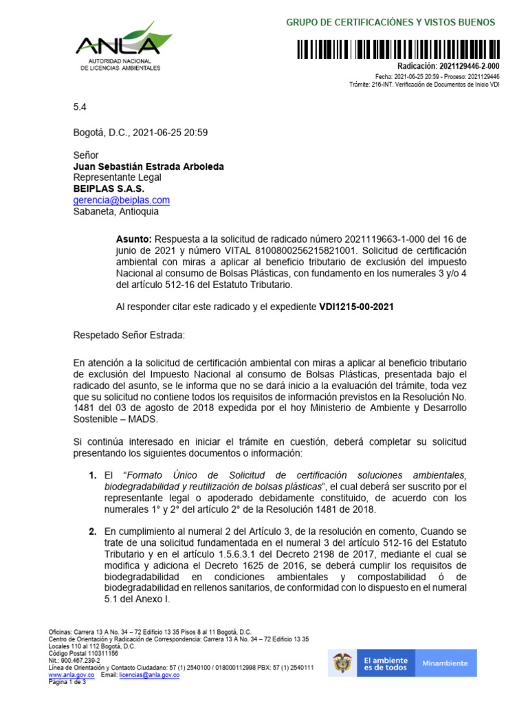 2021625RespuestaRad VDI1215 00 2021 Bolsas | PDF