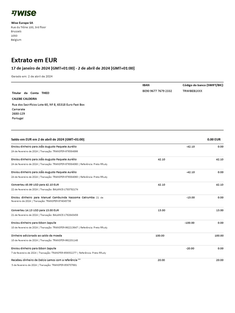 Extrato da Conta Wise Europe SA | PDF | Mercados financeiros | Finanças ...