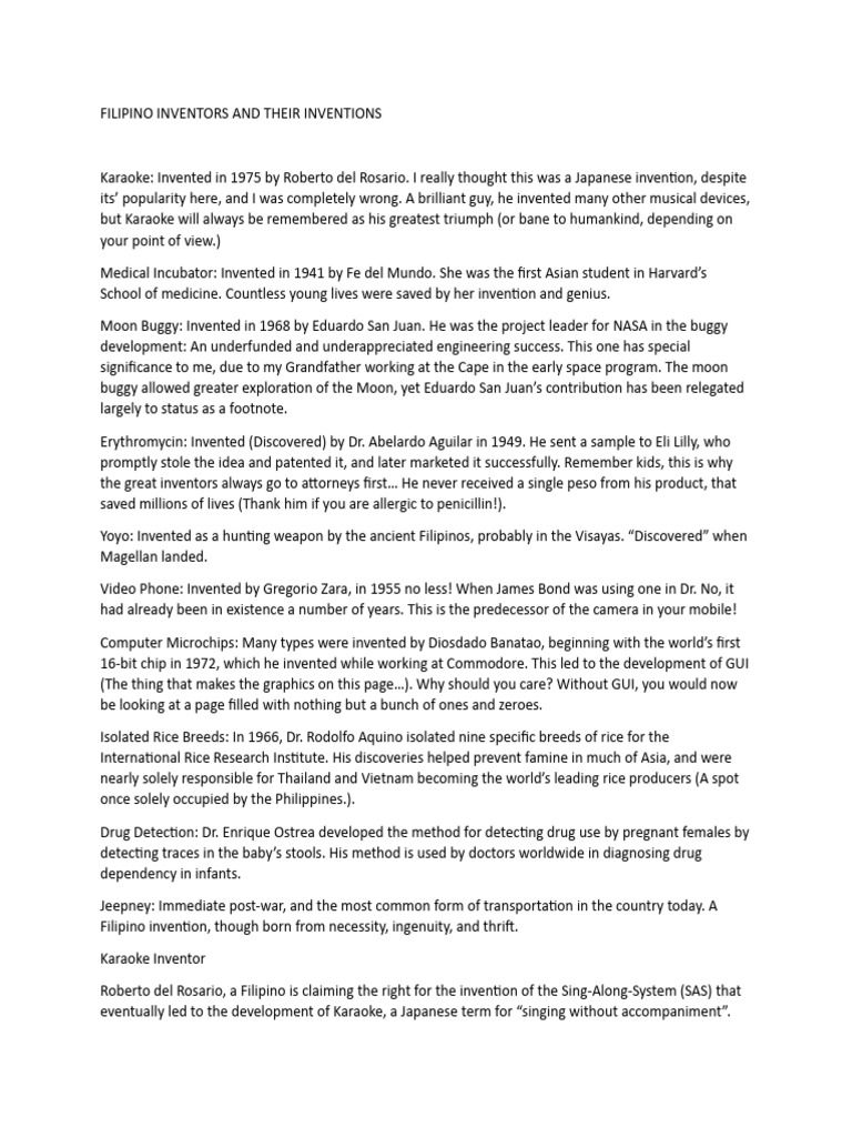 Filipino Inventors and Their Inventions | PDF | Nasa | Natural Gas