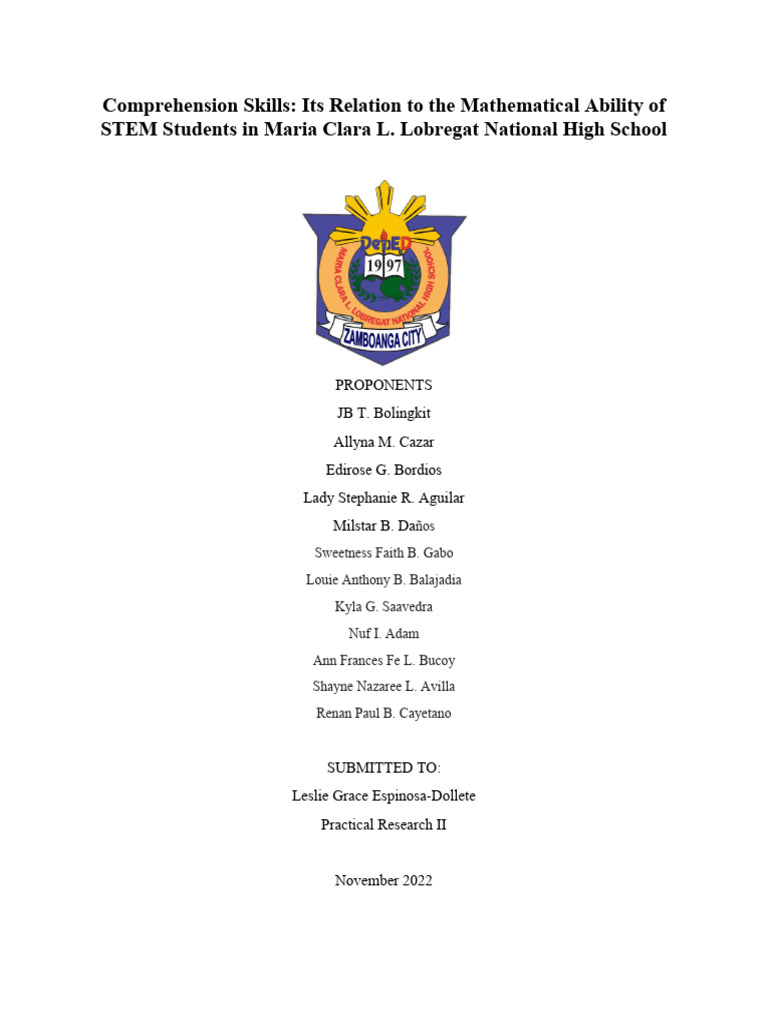 Comprehension and Math Skills in STEM Students | PDF | Reading ...