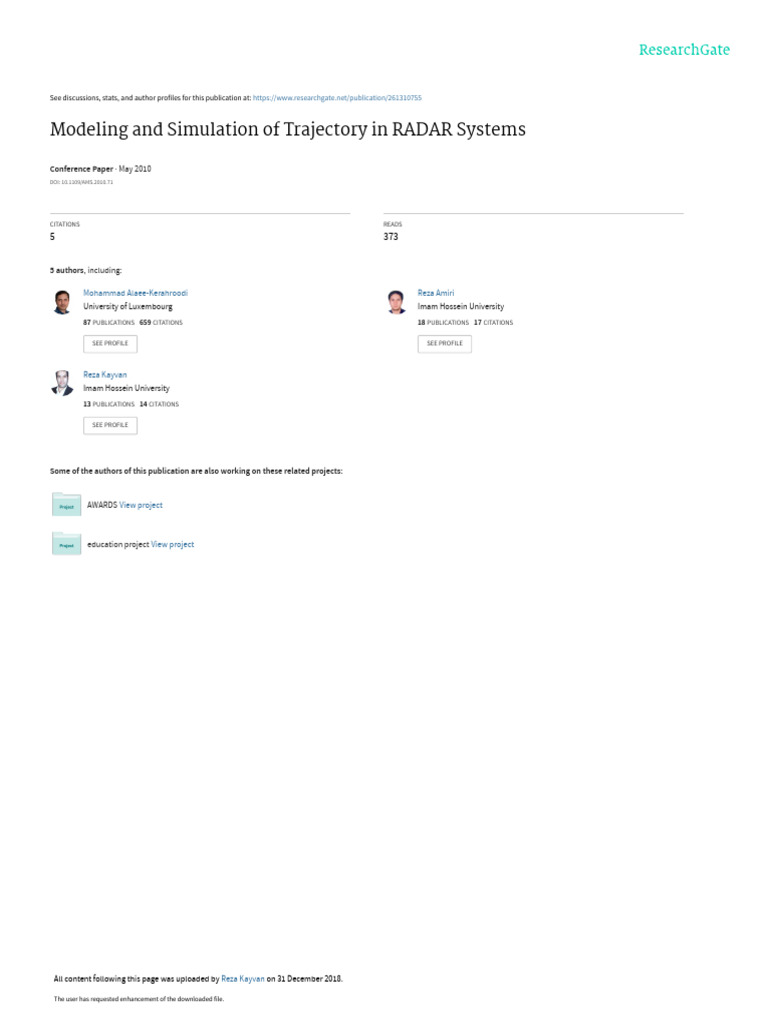 Modelingand Simulationof Trajectoryin RADARSystems | PDF | Radar ...