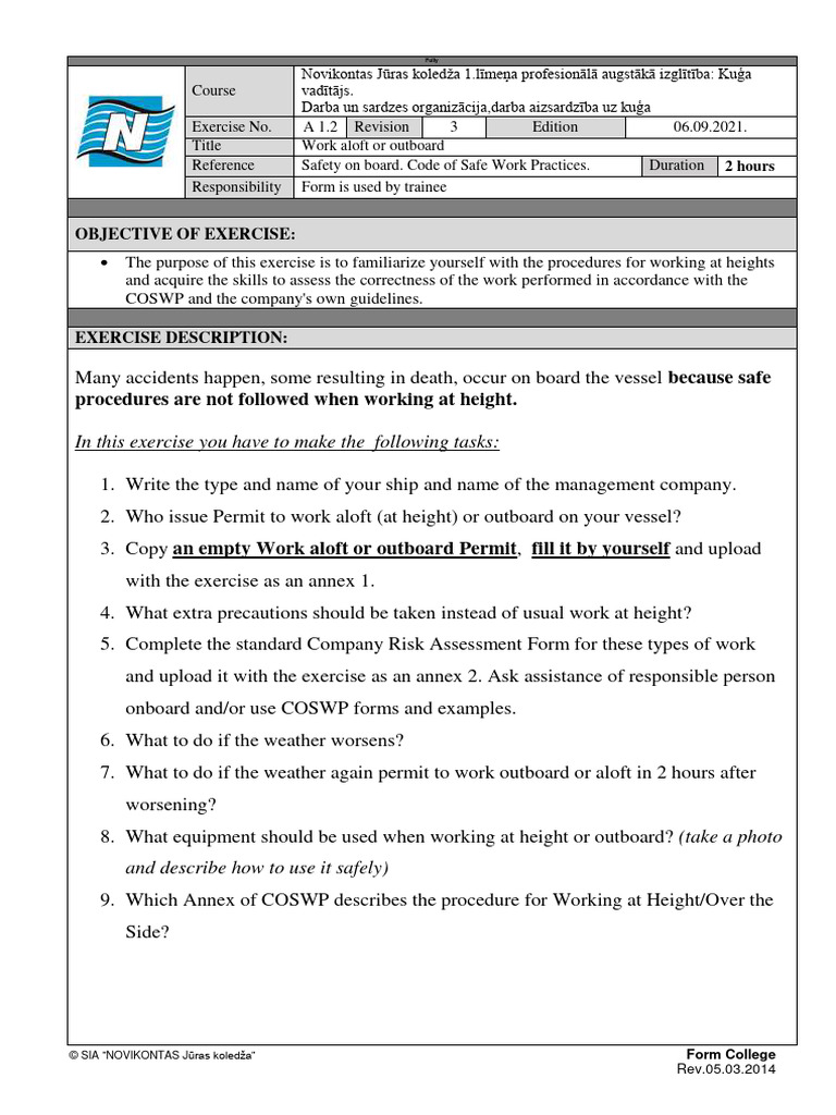 A 1.2 Work Aloft or Outboard | PDF | Safety