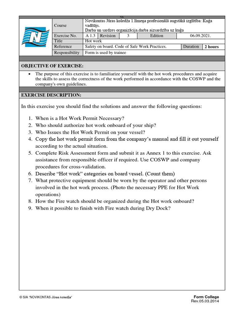 A 1.3 Hot Work Procedures | PDF | Personal Protective Equipment | Safety