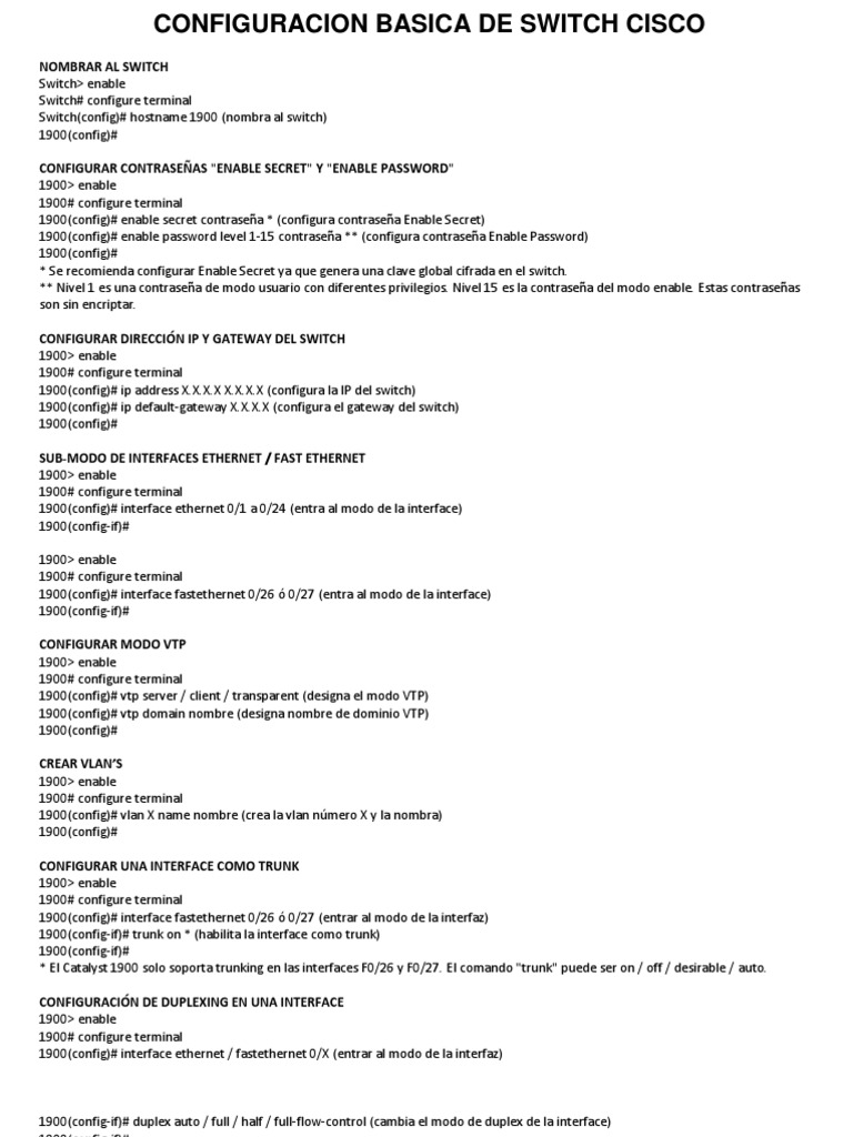 Configuracion Basica de Switch Cisco | PDF | Ethernet | Arquitectura de Computadores