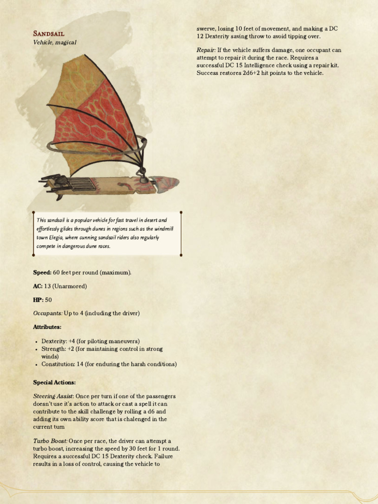 DND 5e Vehicle - Sandsail | PDF
