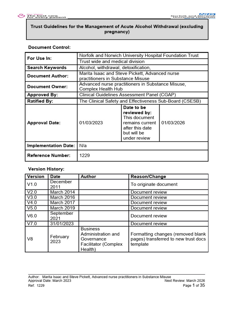 Acute Alcohol Withdrawal Management Guidelines | PDF | Benzodiazepine ...