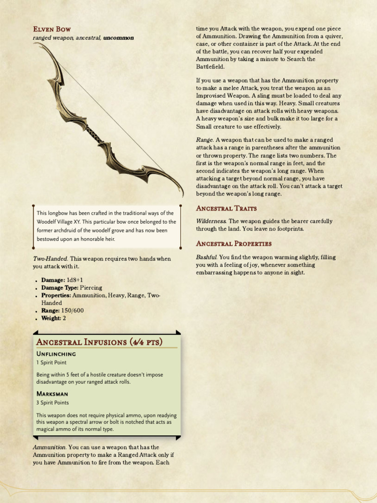 DND 5e Item - Elven Bow | Download Free PDF | Bow And Arrow | Ammunition