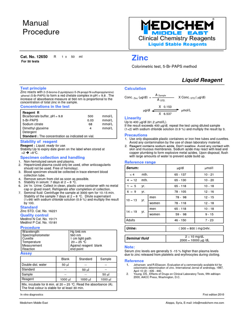 ZINC | PDF | Sodium | Blood Plasma