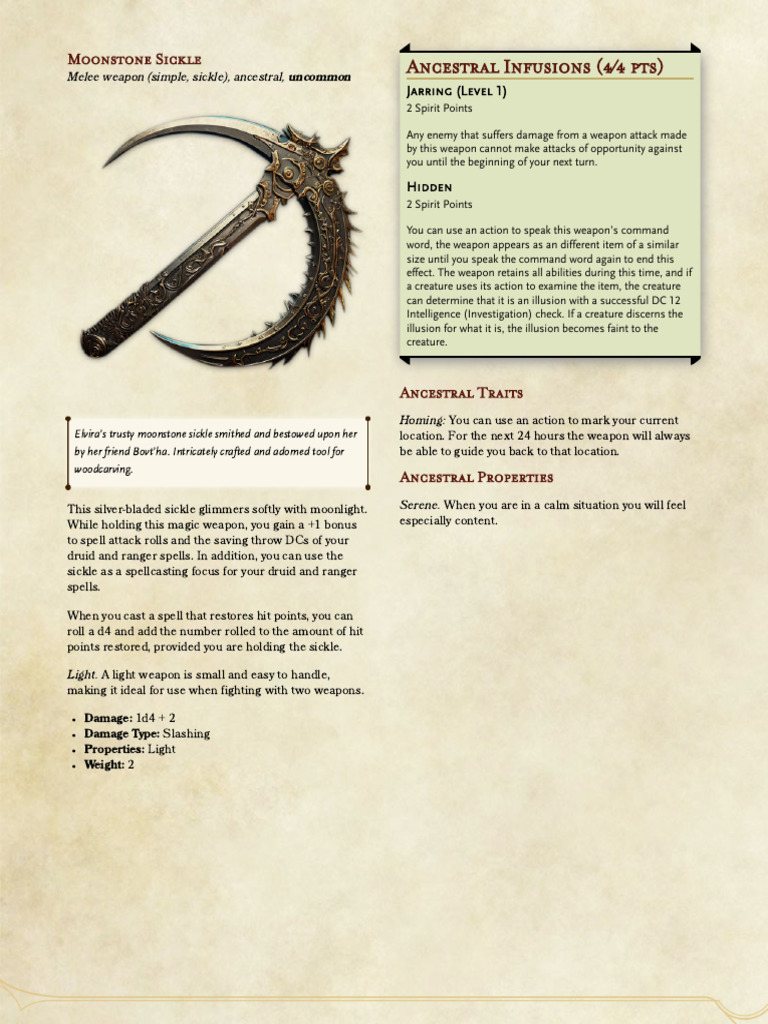DND 5e Item - Moonstone Sickle | PDF