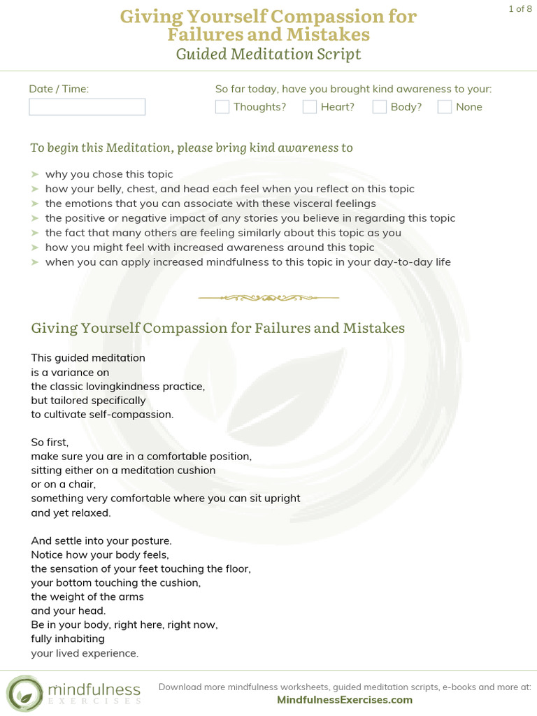 Giving Yourself Compassion For Failures and Mistakes | PDF | Compassion ...