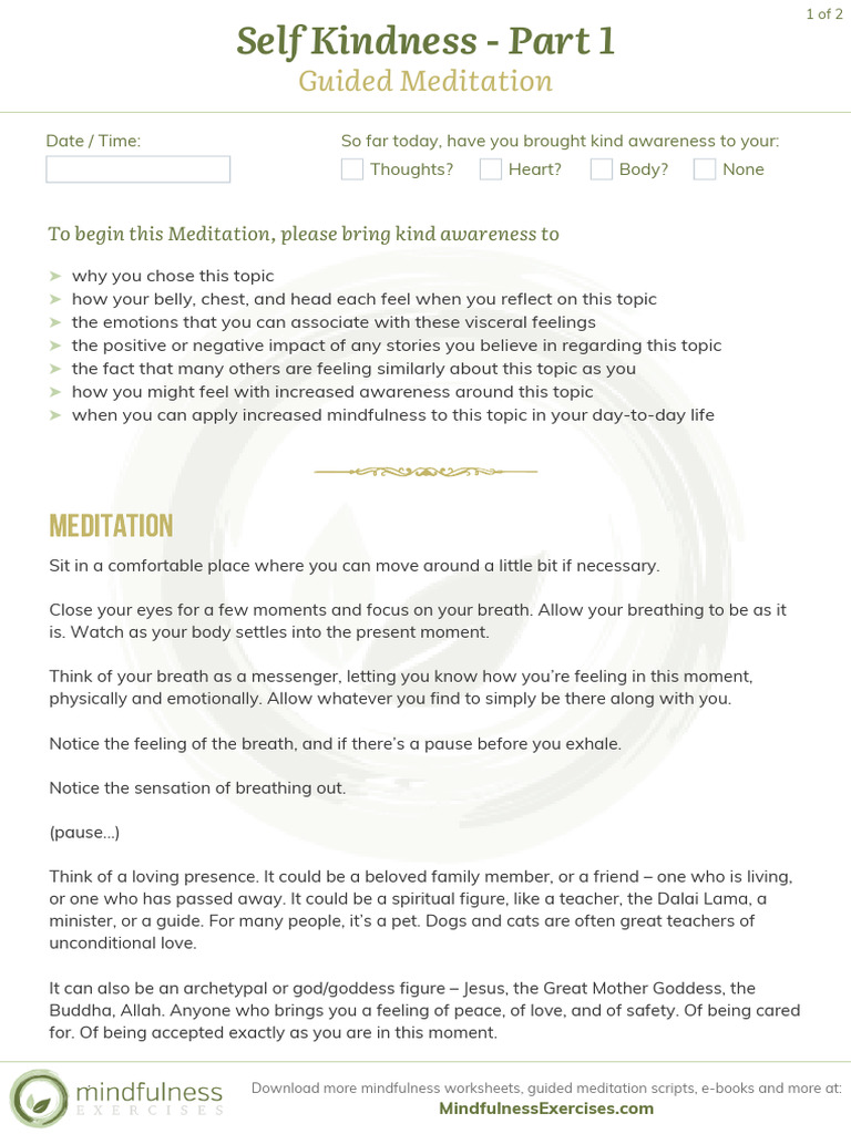 Self Kindness - Part 1 | PDF | Feeling | Meditation