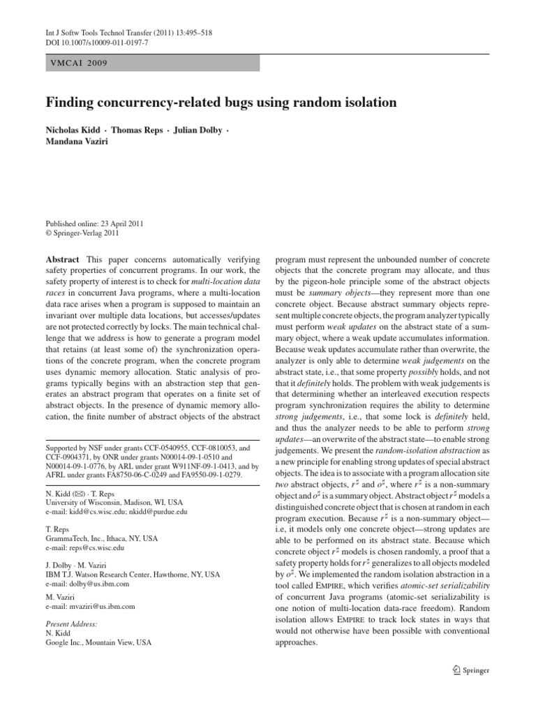 Finding Concurrency-Related Bugs Using Random Isolation: Thomas Reps Julian Dolby | PDF ...