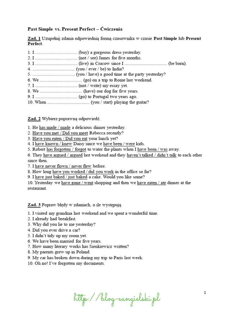 Past Simple vs. Present Perfect Ćwiczenia | Download Free PDF | Eating Behaviors Of Humans | Cuisine