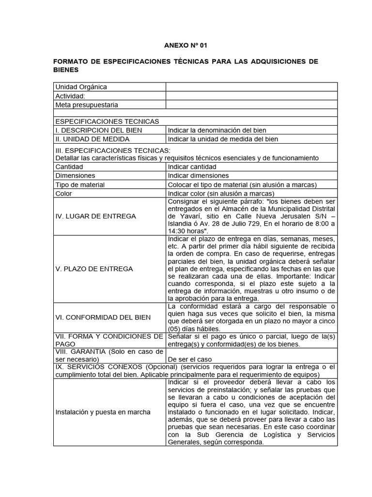 ANEXO Nº 01 - Modelo Adquisiciones | PDF | Logística