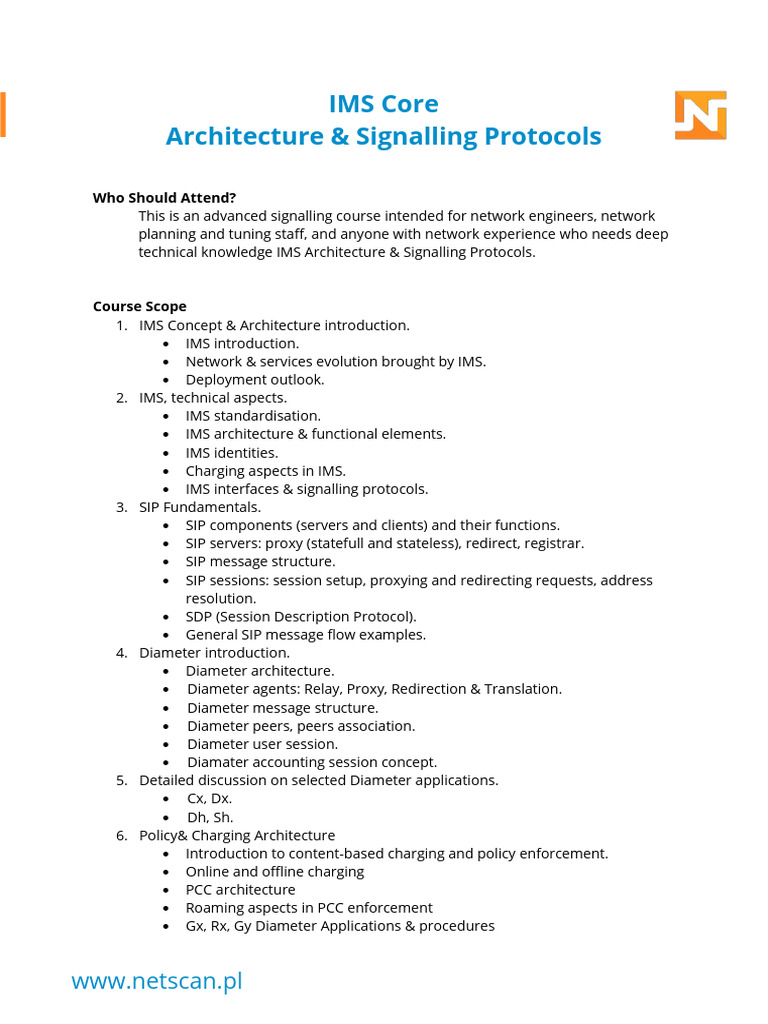 IMS Core. Architecture and Signalling Protocols 4 Days | PDF | Ip ...