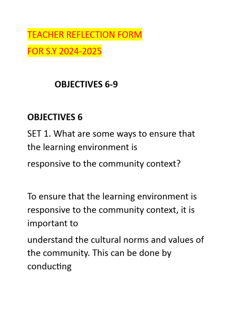 Teacher Reflection Form 2024-2025 | PDF | Teachers | Learning