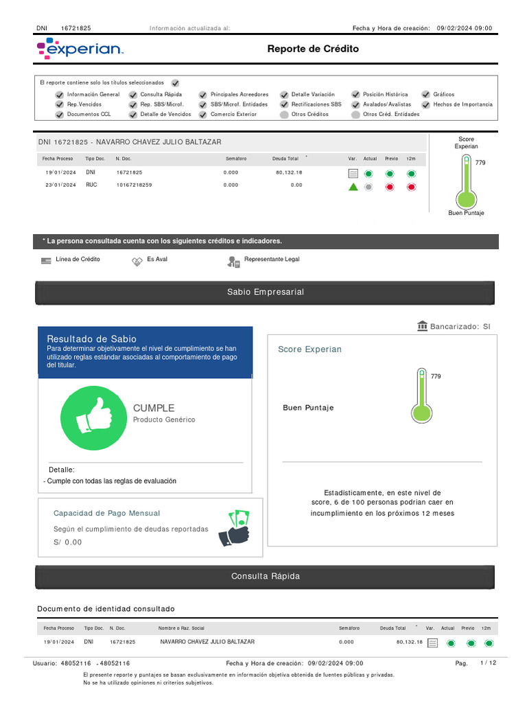 Reporte de Crédito: Cumple | PDF | Documento de identidad | Deuda