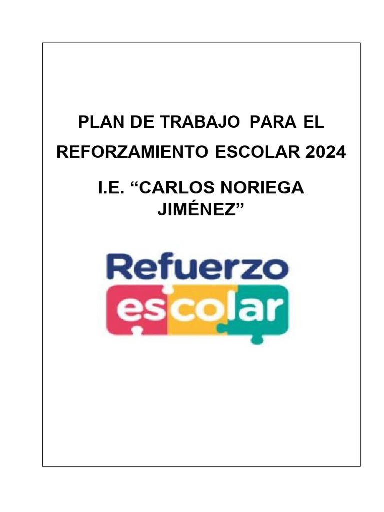 Plan de Refuerzo Escolar 2024 | PDF | Evaluación | Educación de la primera infancia