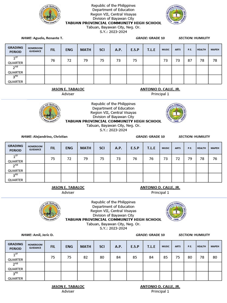 GRADE-SLIP-TEMPLATE | PDF